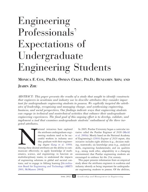 Pdf Engineering Professionals Expectations Of Undergraduate
