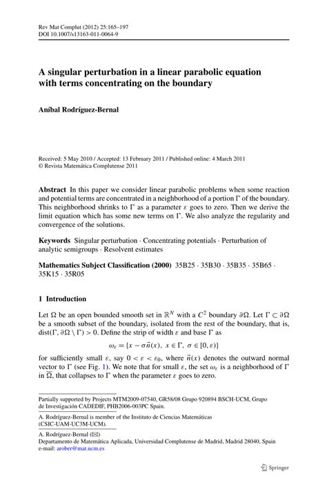 Pdf A Singular Perturbation In A Linear Parabolic Equation With Terms Concentrating On The