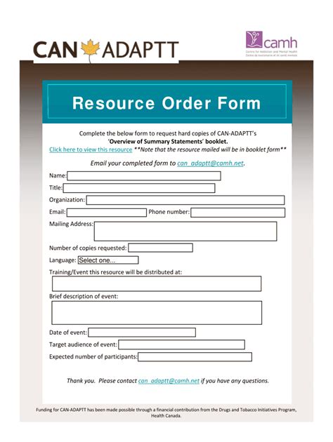 Fillable Online Resource Order Form Nicotine Dependence Clinic Fax