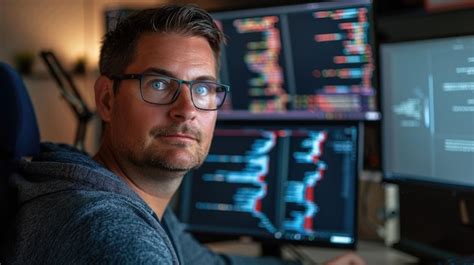 the software developer or programmer working with the computer in a