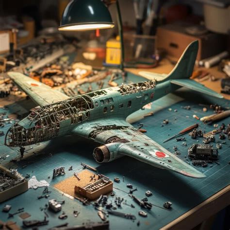 Constructing Model Airplanes With Detailed Parts Premium Ai Generated