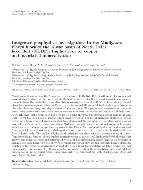 Pdf Integrated Geophysical Investigations In The Mudiyawaskhera