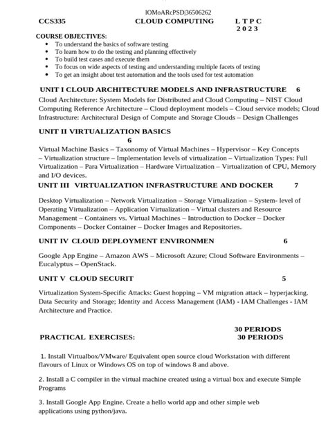 Ccs335 Cloud Computing Syllabus Pdf Virtualization Cloud Computing