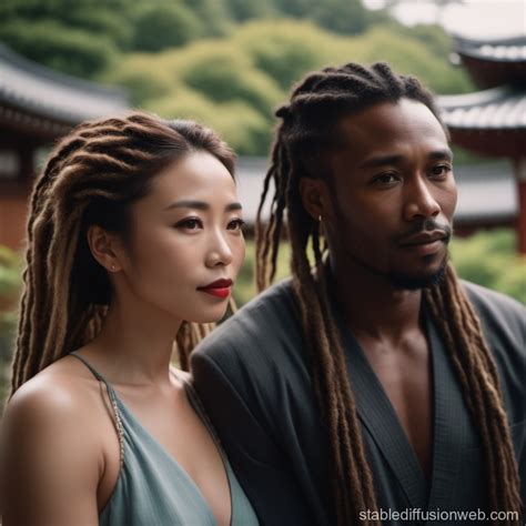 Interracial Couple A Black Man With Dreads And His Japanese Wife