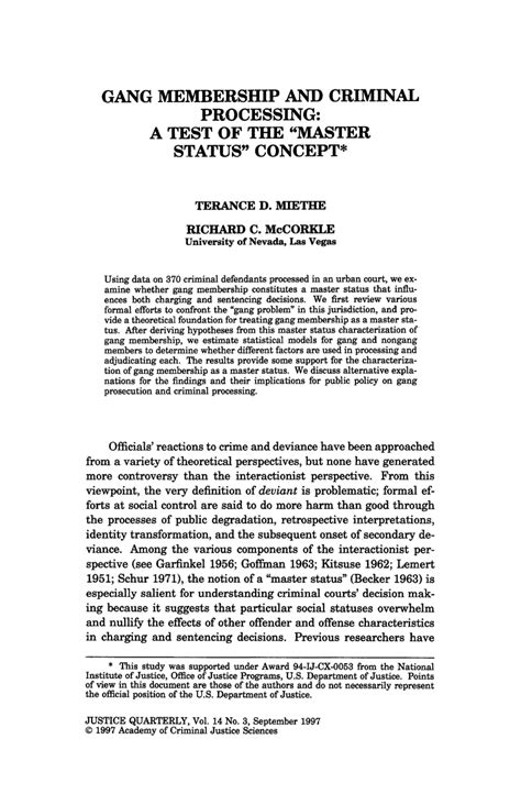 Pdf Gang Membership And Criminal Processing A Test Of The “master
