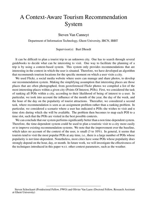 Pdf A Context Aware Tourism Recommendation System
