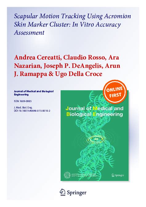 Pdf Scapular Motion Tracking Using Acromion Skin Marker Cluster In Vitro Accuracy Assessment
