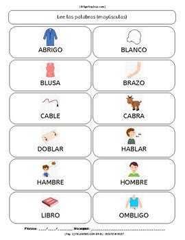 ESPAÑOL K-1: PALABRAS CON BR-BL by Spelling Dojo | TPT