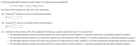 Solved The Following Estimated Regression Equation Based On Chegg