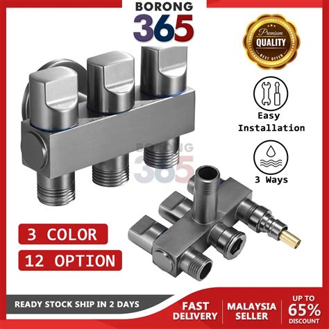 Borong365 3 Way Copper Tap Valve Paip Tandas Toilet Angle Valve Sink Bidet Tap Paip Mesin Basuh