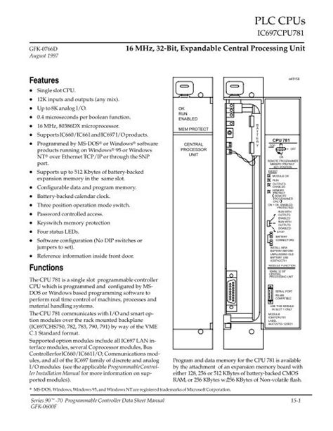 Series Programmable Controller Data Sheet Manual GFK