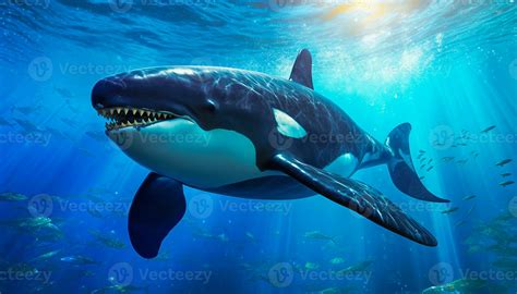 Killer Whale Orcinus Orca Underwater Close Up Looking For Prey Exposed