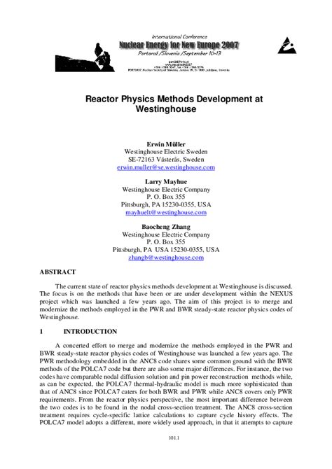 Reactor Physics Methods Development At Westinghouse