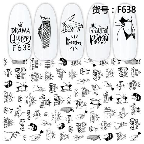 네일 아트 스티커 시트 검은 꽃 하트 글자 팬더 모양 스티커 매니큐어 1 개스티커 And 디캘즈 Aliexpress