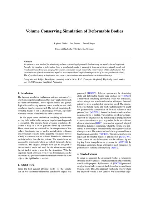 Pdf Volume Conserving Simulation Of Deformable Bodies