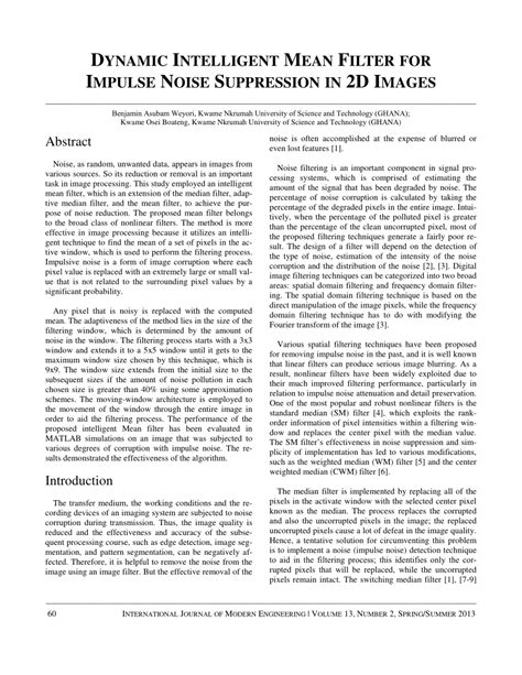 Pdf Dynamic Intelligent Mean Filter For Impulse Noise Suppression In
