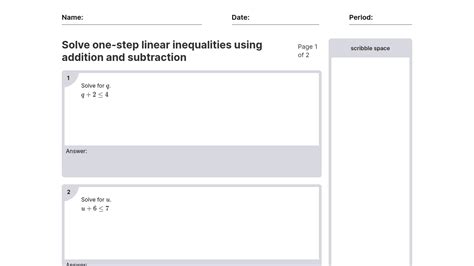 Solve One Step Linear Inequalities Using Addition And Subtraction Worksheets [pdf] Algebra 1 Math