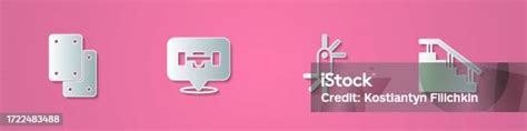 종이 컷 무릎 패드 스케이트보드 휠 도구 앨런 키 레일 아이콘이 있는 계단을 설정합니다 종이 아트 스타일 벡터 3차원 형태에 대한 스톡 벡터 아트 및 기타 이미지 Istock