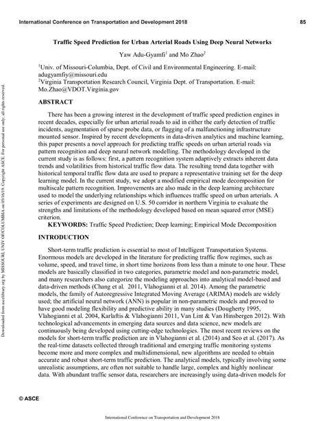 Pdf Traffic Speed Prediction For Urban Arterial Roads Using Deep Neural Networks