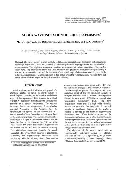 Pdf Shock Wave Initiation Of Liquid Explosives