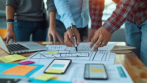 Developer Team Brainstorming Ui And Ux Designs For Mobile App On Paper