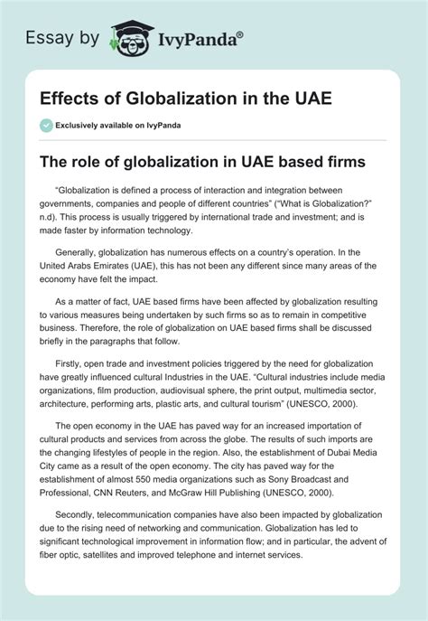 Effects Of Globalization In The Uae 1068 Words Research Paper Example