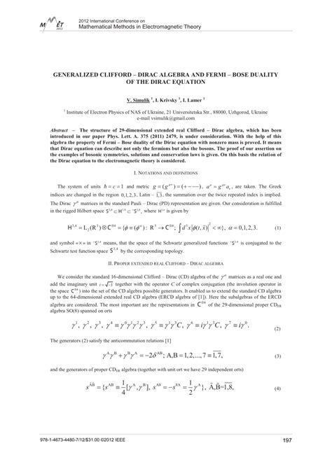 Pdf Generalized Clifford Dirac Algebra And Fermi Bose Duality Of
