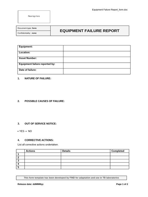 Equipment Failure Report Template Pdf