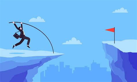 사업가가 그래프 막대 위로 장대높이뛰기를 뛰어넘는다 플랫 스타일 디자인 벡터 일러스트레이션 기술에 대한 스톡 벡터 아트 및 기타