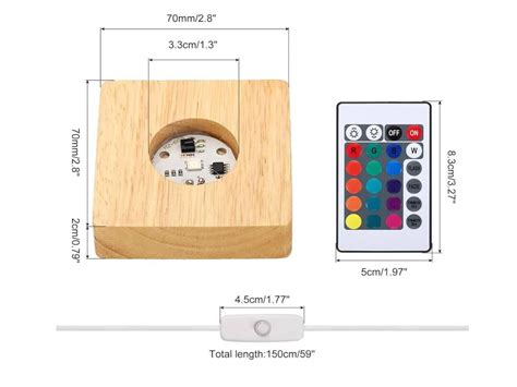 Wooden Square Led Light Base With Remote 16 Colour Usb Light Stand