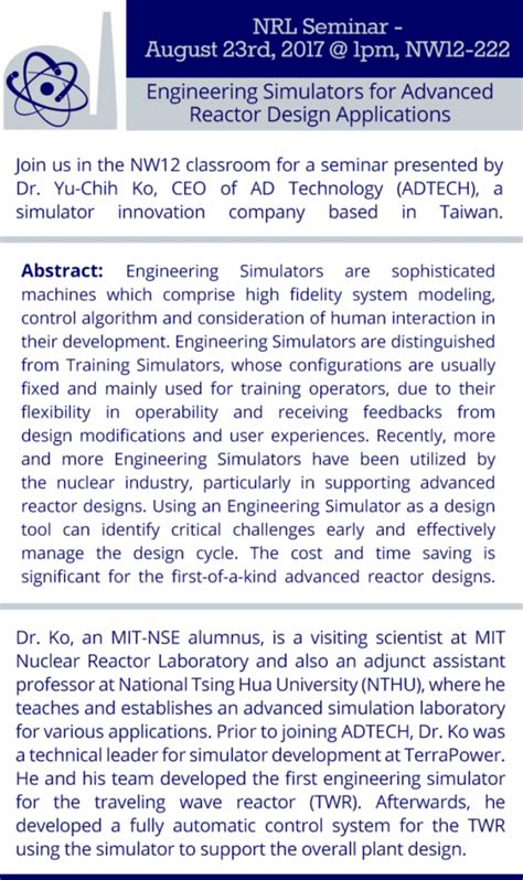 Nrl Seminar On Engineering Simulators For Advanced Reactor Design