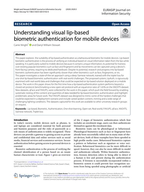 Pdf Understanding Visual Lip Based Biometric Authentication For Mobile Devices