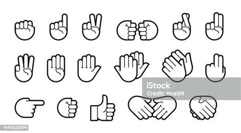 손 제스처 라인 아이콘이 설정됩니다 플랫 스타일 벡터 아이콘 가리키기에 대한 스톡 벡터 아트 및 기타 이미지 가리키기 날씬한 동업 Istock