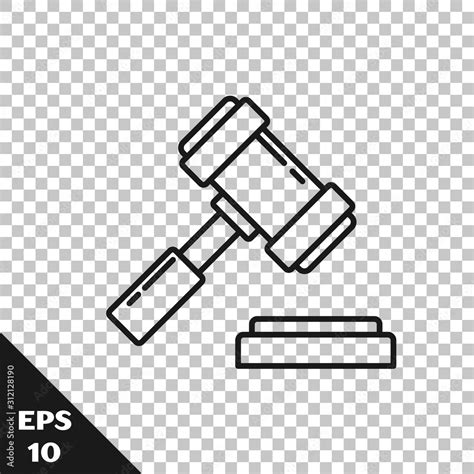 Black line Judge gavel icon isolated on transparent background. Gavel for adjudication of ...