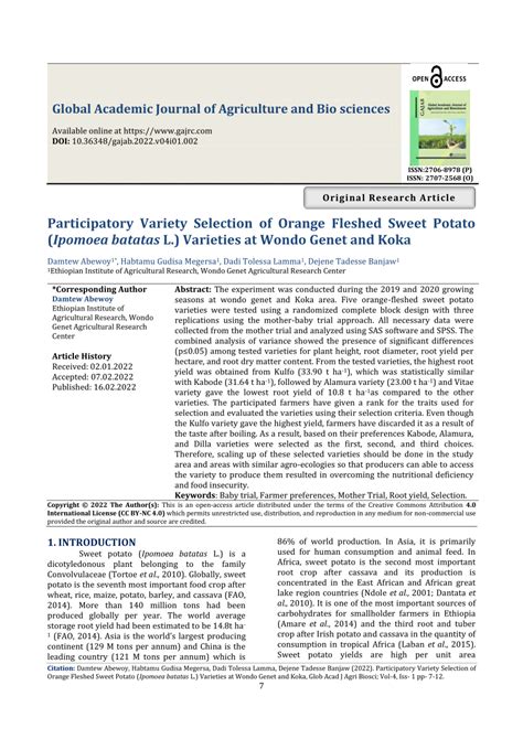 Pdf Participatory Variety Selection Of Orange Fleshed Sweet Potato Ipomoea Batatas L