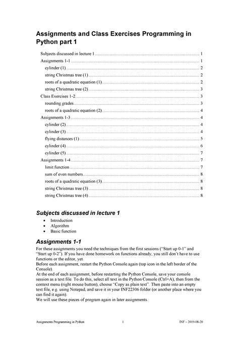 Assignment And Class Exercises Programming In Python Part 1 Warning