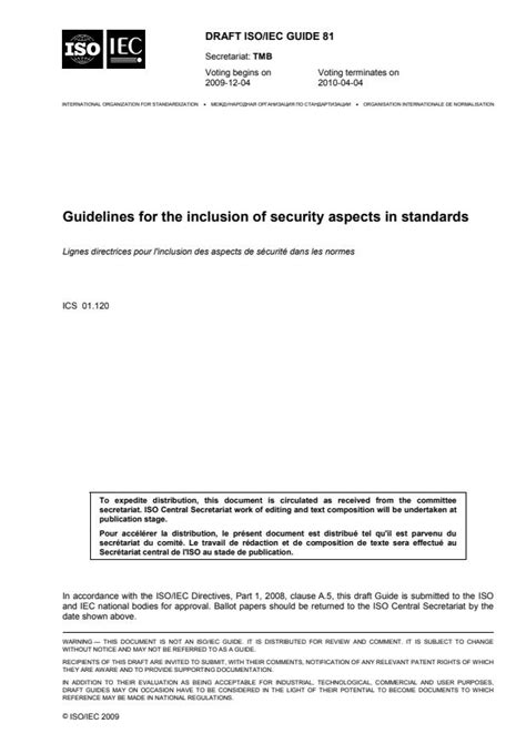 ISO IEC DGuide Guidelines For The Inclusion Of Security Aspects In Standards