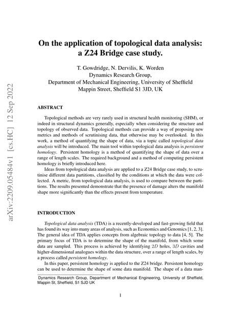 Pdf On The Application Of Topological Data Analysis A Z24 Bridge