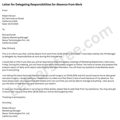 Delegation Letter Sample Delegation Letter Template Format