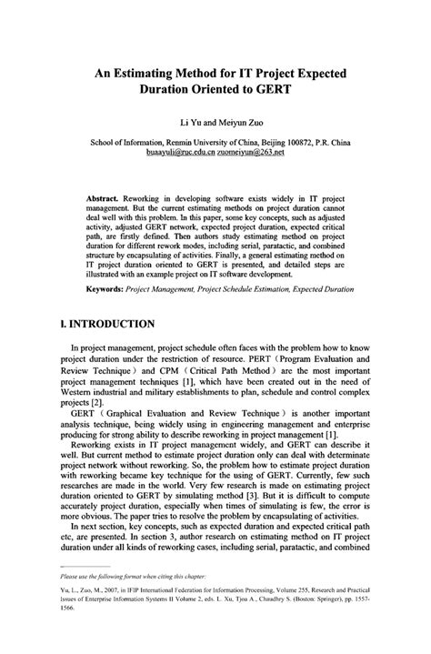 pdf an estimating method for it project expected duration oriented to