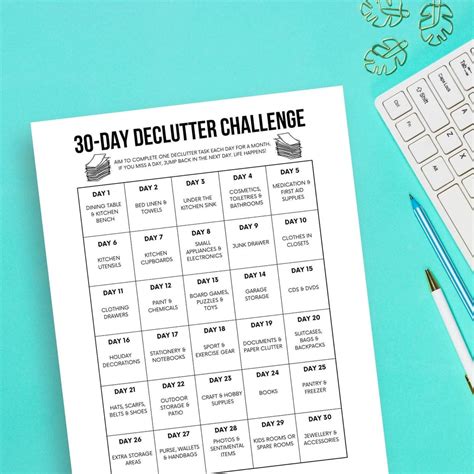 30 Day Declutter Challenge Printable Decluttering Challenge Tracker Declutter Checklist