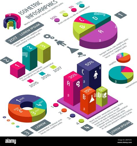 Isometric 3d Business Vector Infographic With Color Diagrams And Charts