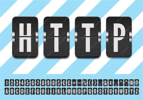 항공편 출발 또는 도착 정보에 대한 숫자가 있는 공항 터미널 기계적 스코어보드 알파벳 상태 벡터 일러스트레이션을 표시하는 블랙 플립 보드 글꼴 프리미엄 벡터