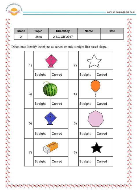 Curved Or Straight Line Objects Worksheets For Grade 2 Straight And
