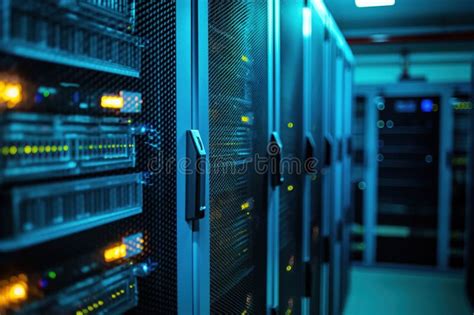 Data Center Server Room With Multiple Computer Racks Storing Network