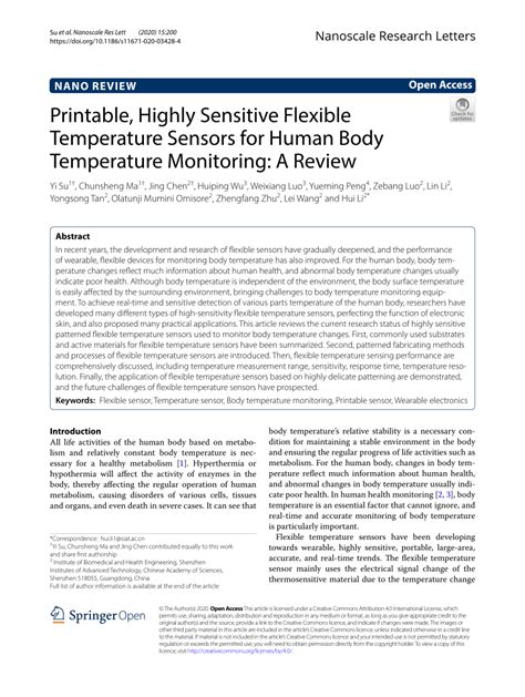 PDF Printable Highly Sensitive Flexible Temperature Sensors For Human Body Temperature
