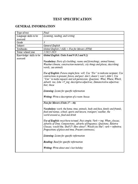 Test Spec Ge 3 Final 2 Lrw Pdf English Language Adverb