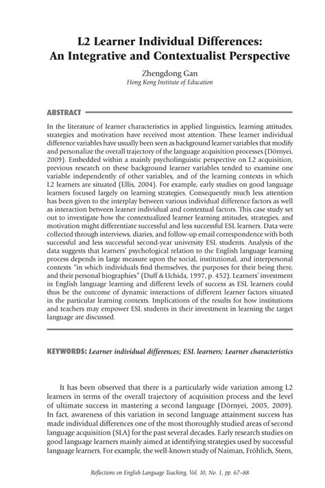 Pdf L2 Learner Individual Differences L2 Learner Individual Differences An Integrative And