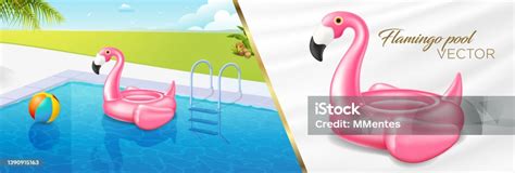 벡터 현실적인 3d 핑크 플라밍고 수영장 비치 볼 열대 조류 모양 풍선 수영장 링 튜브 플로트 여름 방학 휴가 고무 개체 여행 해변 바다 일러스트 레이 션 공기 주입에 대한