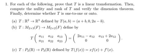 solved 1 for each of the following prove that t is a
